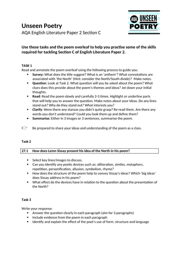 Unseen Poetry Practice (AQA) Lemn Sissay | Teaching Resources