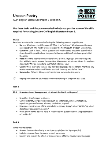 Unseen Poetry Practice (AQA) Lemn Sissay | Teaching Resources