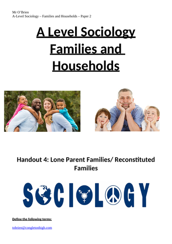 AQA A Level Sociology - Families & households: WHOLE TOPIC | Teaching ...