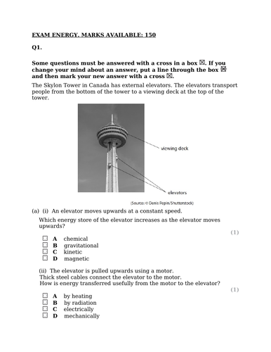 EXAM ENERGY, MOTION AND FORCES | Teaching Resources