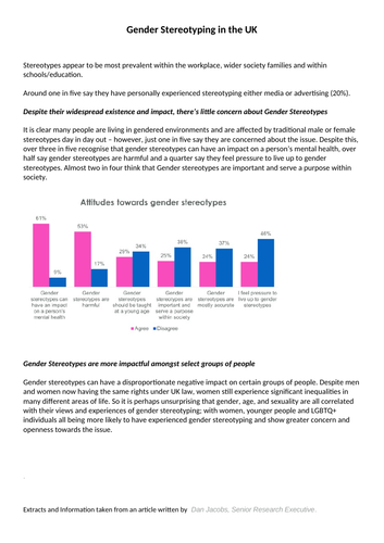 Gender Stereotypes In Society - PSHE | Teaching Resources