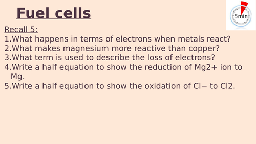 KS4 - Fuel cell lesson (GCSE Chem only) | Teaching Resources