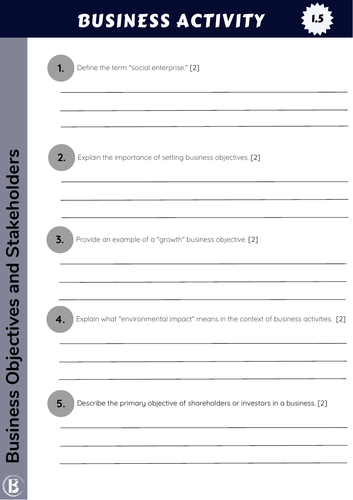 IGCSE Business Unit 1.5 Business Objectives and Stakeholders | Teaching ...