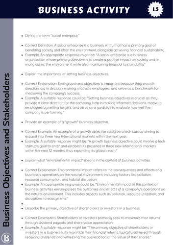 IGCSE Business Unit 1.5 Business Objectives and Stakeholders | Teaching ...