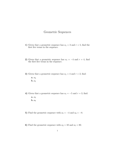 Geometric Sequences Worksheet (with solutions) | Teaching Resources