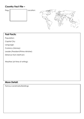 Country Fact File - Blank | Teaching Resources