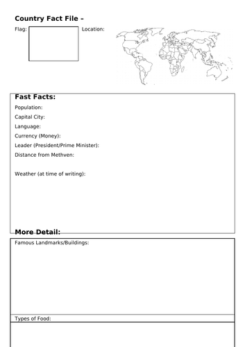 Country Fact File - Blank | Teaching Resources