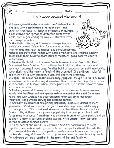 Halloween reading comprehensions for all ages - Fiction and non-fiction ...