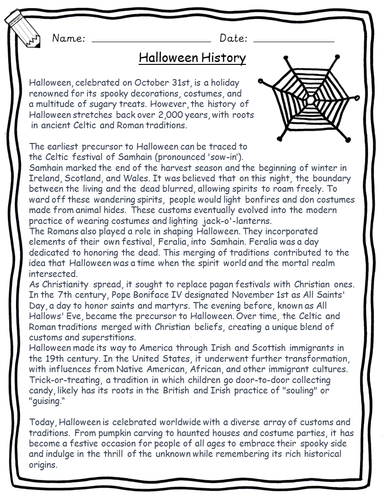 Halloween reading comprehensions for all ages - Fiction and non-fiction ...