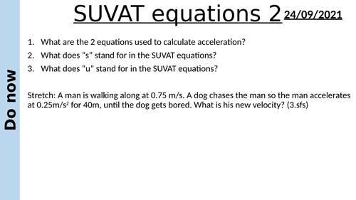Calculating acceleration (SUVAT equation) | Teaching Resources