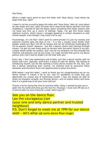 Call Me Lion - Write an informal letter. | Teaching Resources