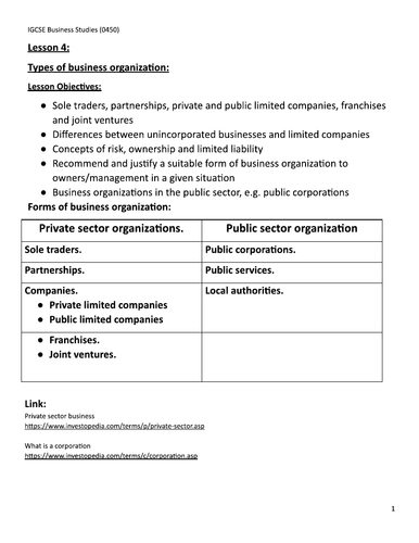 Types of business organization (IGCSE Business 0450 Lesson 4 ...