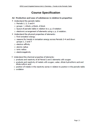 BTEC NQF L3 Applied Science Unit 1 Chem | Teaching Resources