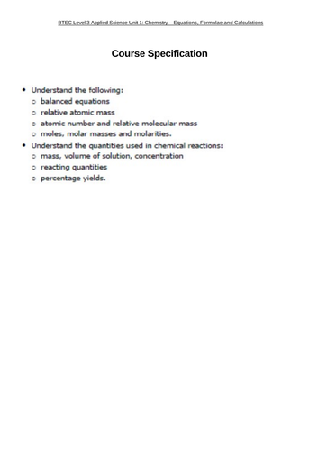 BTEC NQF L3 Applied Science Unit 1 Chem | Teaching Resources