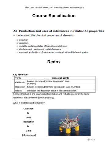 BTEC NQF L3 Applied Science Unit 1 Chem | Teaching Resources