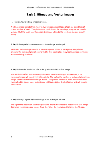 As Computer Science Unit 1 Information Representation 1 2 Multimedia Teaching Resources