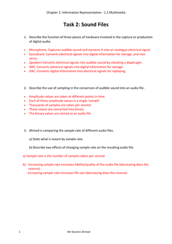 As Computer Science Unit 1 Information Representation 1 2 Multimedia Teaching Resources