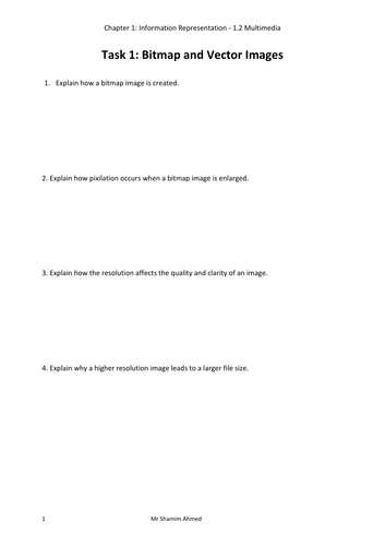 As Computer Science Unit 1 Information Representation 1 2 Multimedia Teaching Resources