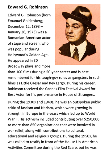 Edward G. Robinson Handout | Teaching Resources