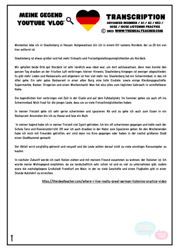 My Area - German GCSE Listening Practice | Teaching Resources