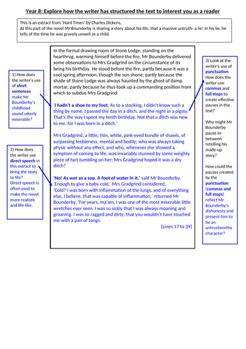 English Language Paper 1, Q.3 (KS3- Year 8 Hard Times Extract ...