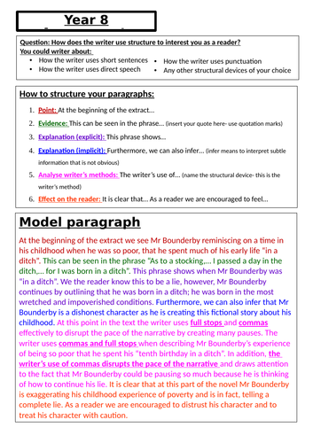 English Language Paper 1, Q.3 (KS3- Year 8 Hard Times Extract ...