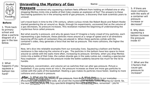 Guided reading task - Gas Pressure | Teaching Resources