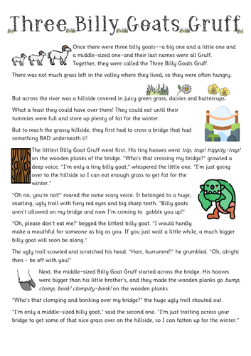Billy Goats Gruff Reading Worksheets | Teaching Resources