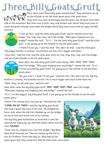 Billy Goats Gruff Reading Worksheets | Teaching Resources