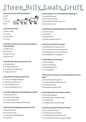 Billy Goats Gruff Reading Worksheets | Teaching Resources