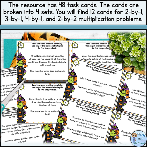 Halloween Multi-Digit Multiplication Word Problem Task Cards With ...