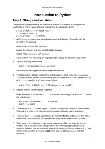 AS Computer Science - Unit 11 Programming - Python Lesson 1 | Teaching ... AS Computer Science - Unit 11 Programming - Python Lesson 1 | Teaching ...