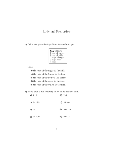 Ratio and Proportion Worksheet (with solutions) | Teaching Resources