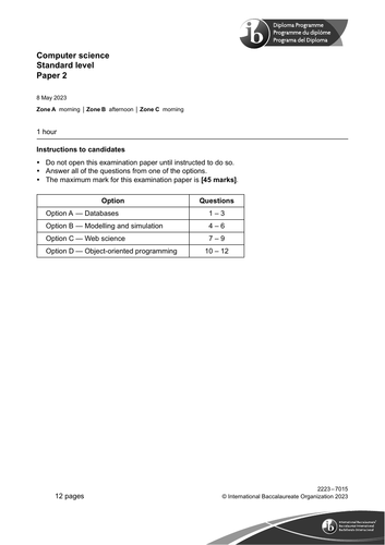 IB DP Computer Science Past Paper 1 and 2 (Year 2023) | Teaching Resources IB DP Computer Science Past Paper 1 and 2 (Year 2023) | Teaching Resources