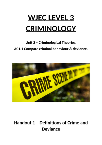 WJEC Criminology - Unit 2 Worksheets | Teaching Resources