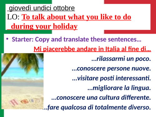 Vacanze Attivitá Present tense - Holiday activities Present tense ...
