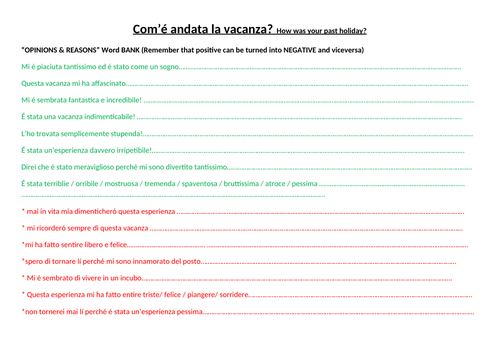 Vacanze Future & Ideali - Full range of tenses Italian- past, future ...