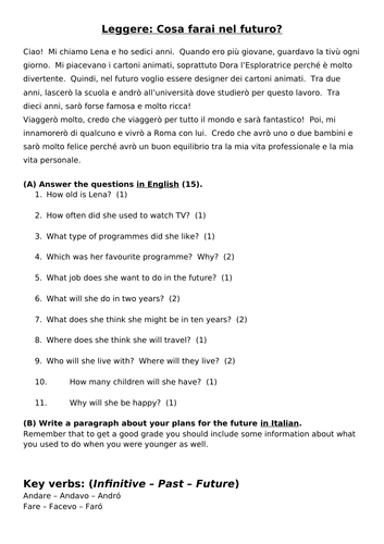 Vacanze Future & Ideali - Full range of tenses Italian- past, future ...