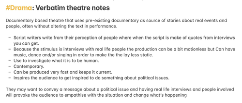 Verbatim Theatre notes | Teaching Resources