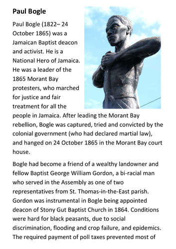 Paul Bogle Handout | Teaching Resources