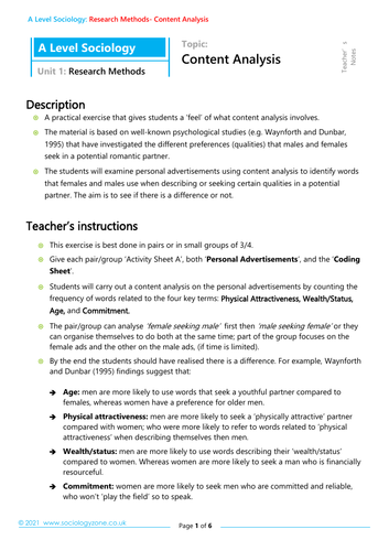 AQA Sociology: Research Methods: Content Analysis | Teaching Resources AQA Sociology: Research Methods: Content Analysis | Teaching Resources