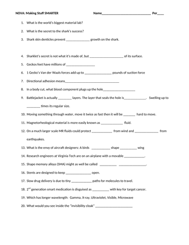 NOVA: Making Stuff Smarter Worksheet | Teaching Resources
