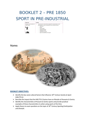 OCR A Level PE Pre-Industrial Sport Pupil Booklet & Teacher Booklet ...