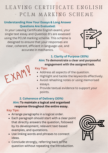 Leaving Certificate English - PCLM Marking Scheme | Teaching Resources