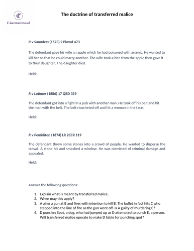 Contemporaneity (coincidence) rule and transferred malice in criminal ...