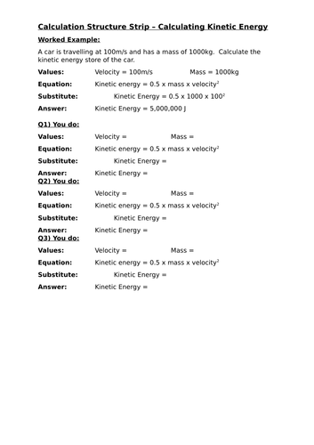 GCSE Physics Kinetic Energy Calculations | Teaching Resources