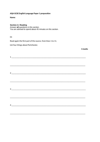 AQA GCSE English Language Paper 1 practice paper | Teaching Resources