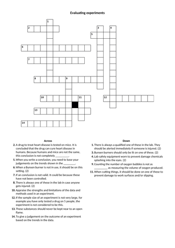 GCSE Crosswords and keyword definitions list: Experimental skills in ...
