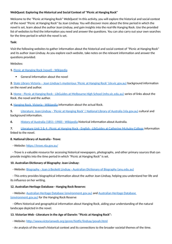 Picnic at Hanging Rock Cambridge 0475 Literature | Teaching Resources