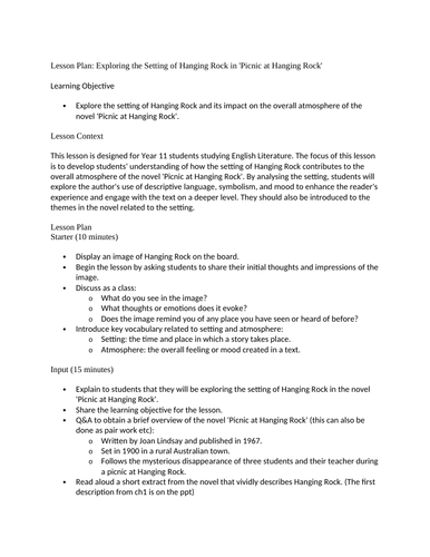 Picnic at Hanging Rock Cambridge 0475 Literature | Teaching Resources